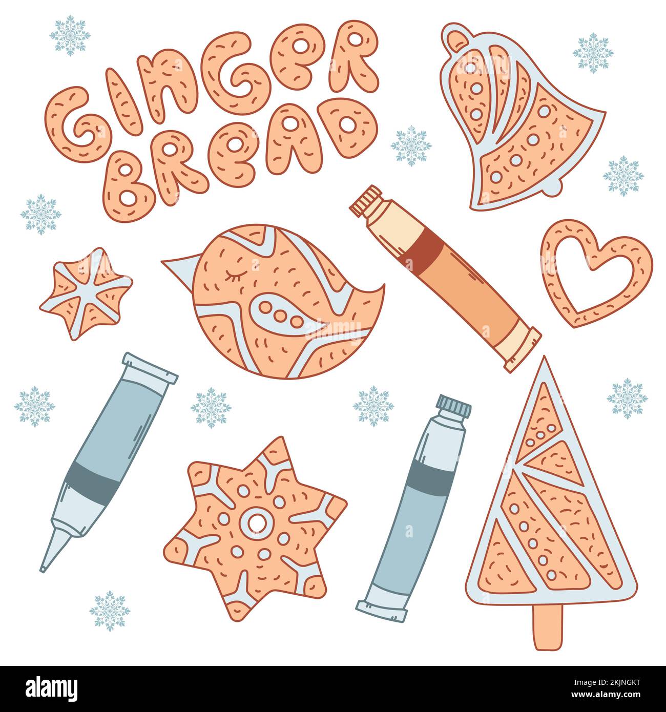 GINGERBREAD SET New Year Merry Christmas Dessert Cartoon Clip Art ...