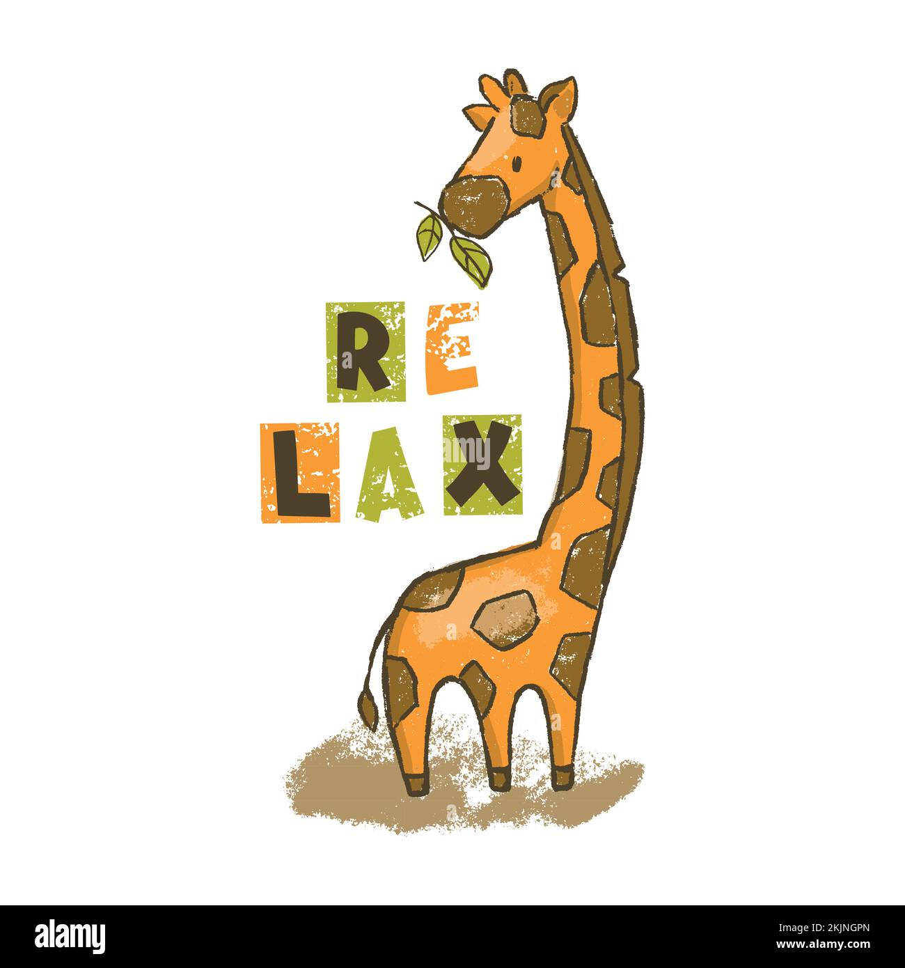 GIRAFFE Cartoon Cute Savannah Zoo Circus Animal Camelopard Hand Drawn ...