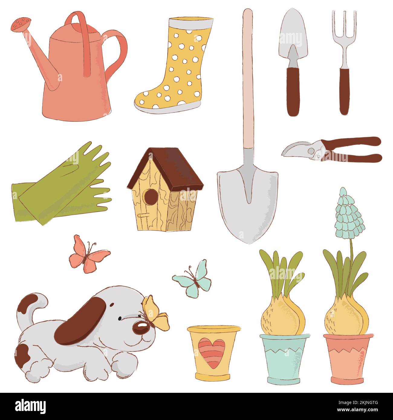 GARDEN ACCESSORIES Spring Season Work Detail Holiday Cartoon Vector ...