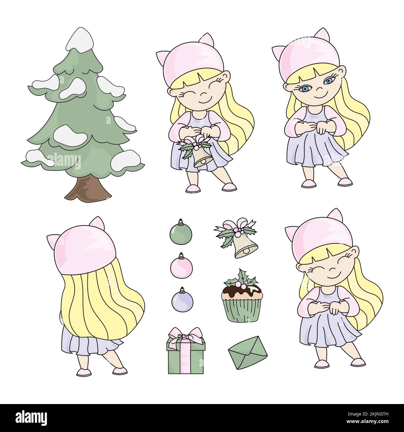 GIRL CHRISTMAS SET Merry Christmas New Year Winter Holiday Cartoon Clip ...