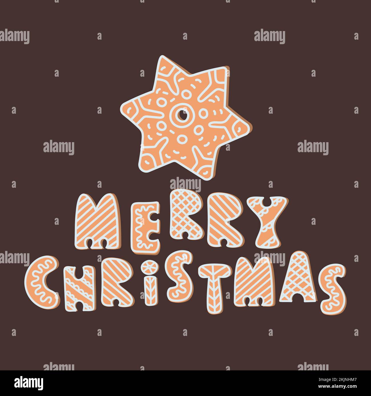 GINGERBREAD LETTERS New Year Merry Christmas Cartoon Dessert Lettering ...