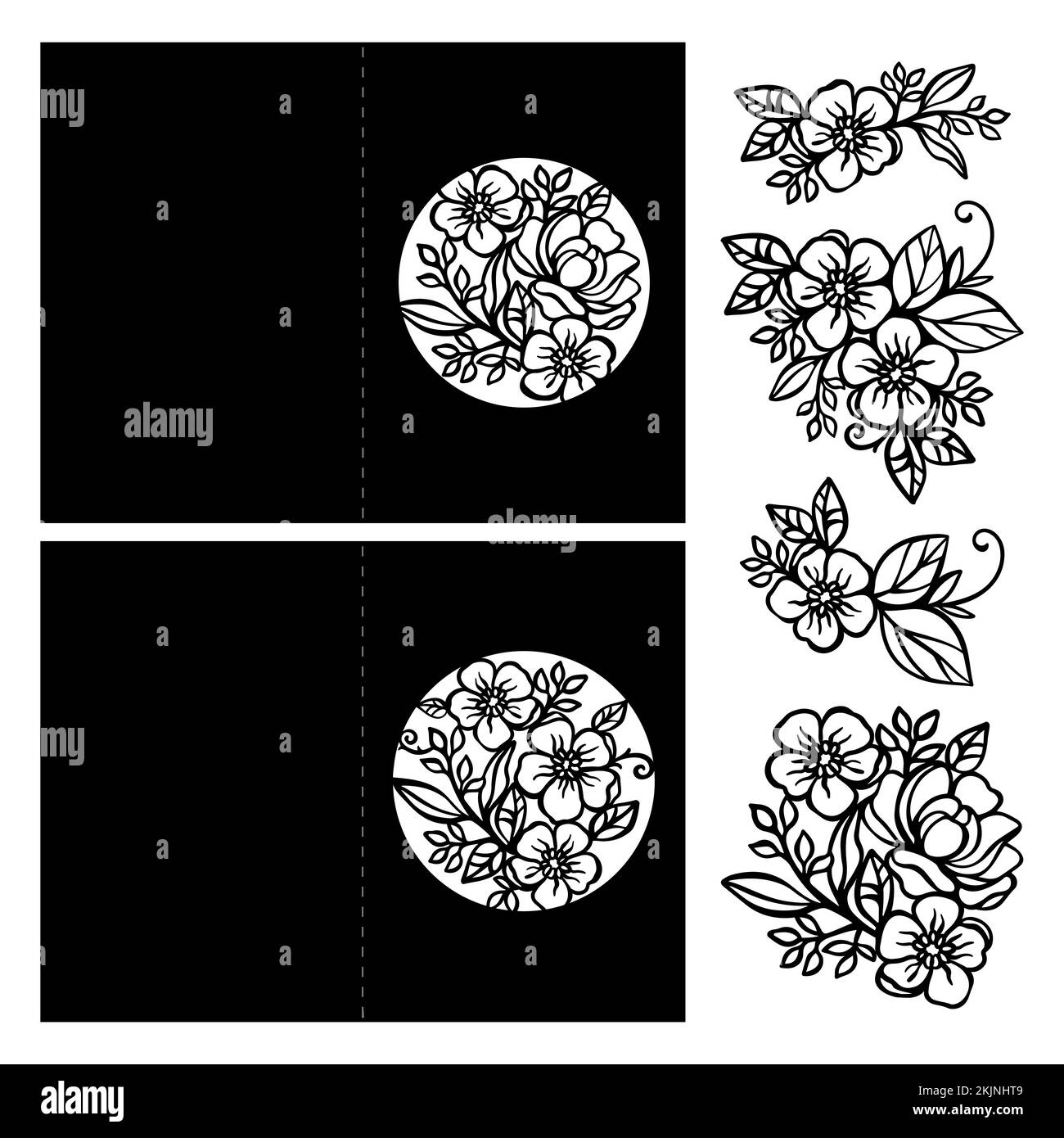 GREETING CARDS Monochrome Holiday Collection From Flower Bouquets And ...