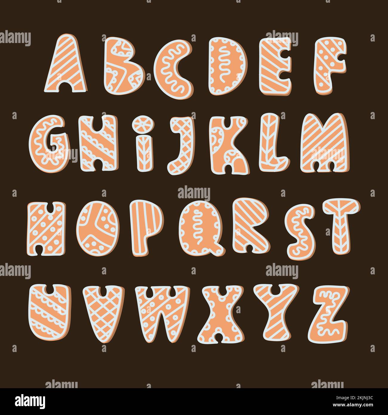 GINGERBREAD ALPHABET Cartoon Dessert Letters Merry Christmas New Year ...