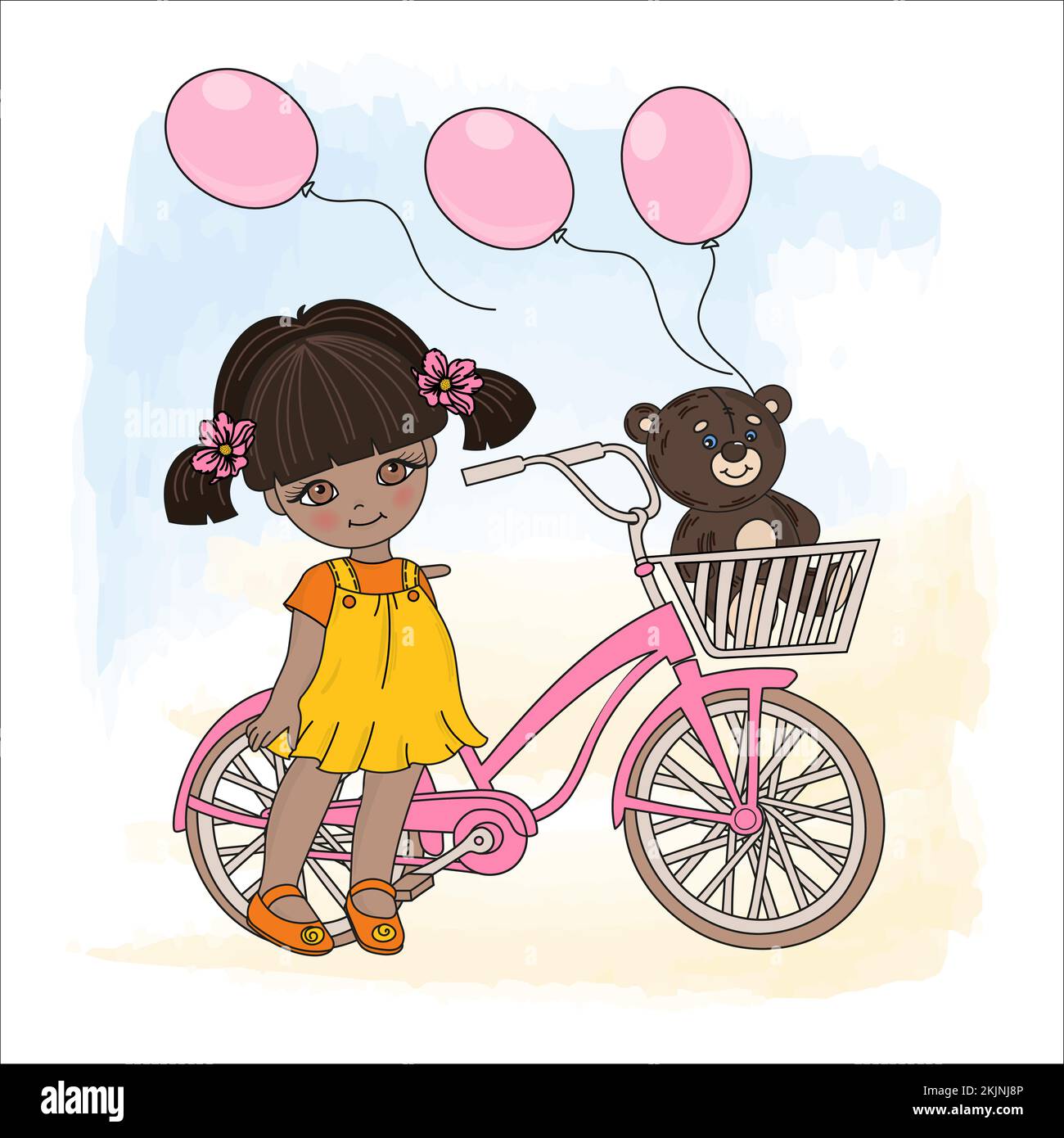 GIRL CYCLE Children Holiday Cartoon Clip Art Vector Illustration Set ...