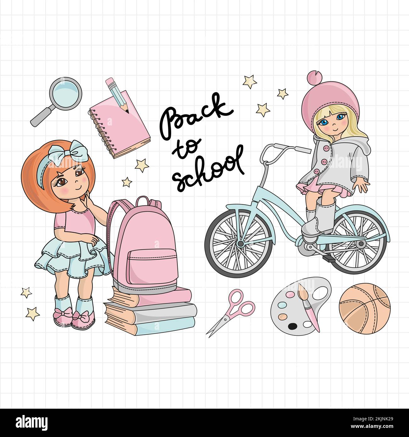 GO TO SCHOOL Girl Children Cartoon Education Clip Art Vector ...
