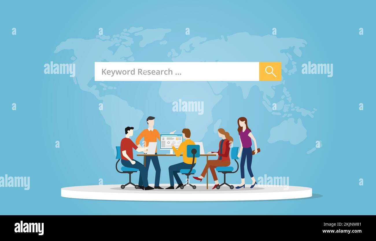 keyword research concept with team people work together analyze and ...