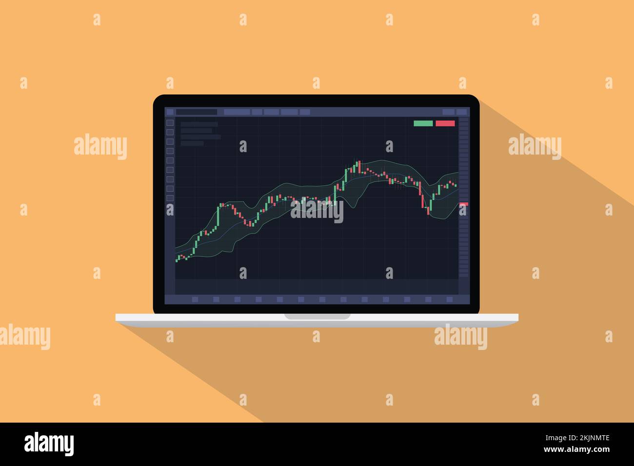 bollinger band technical analysis indicator concept on laptop screen ...