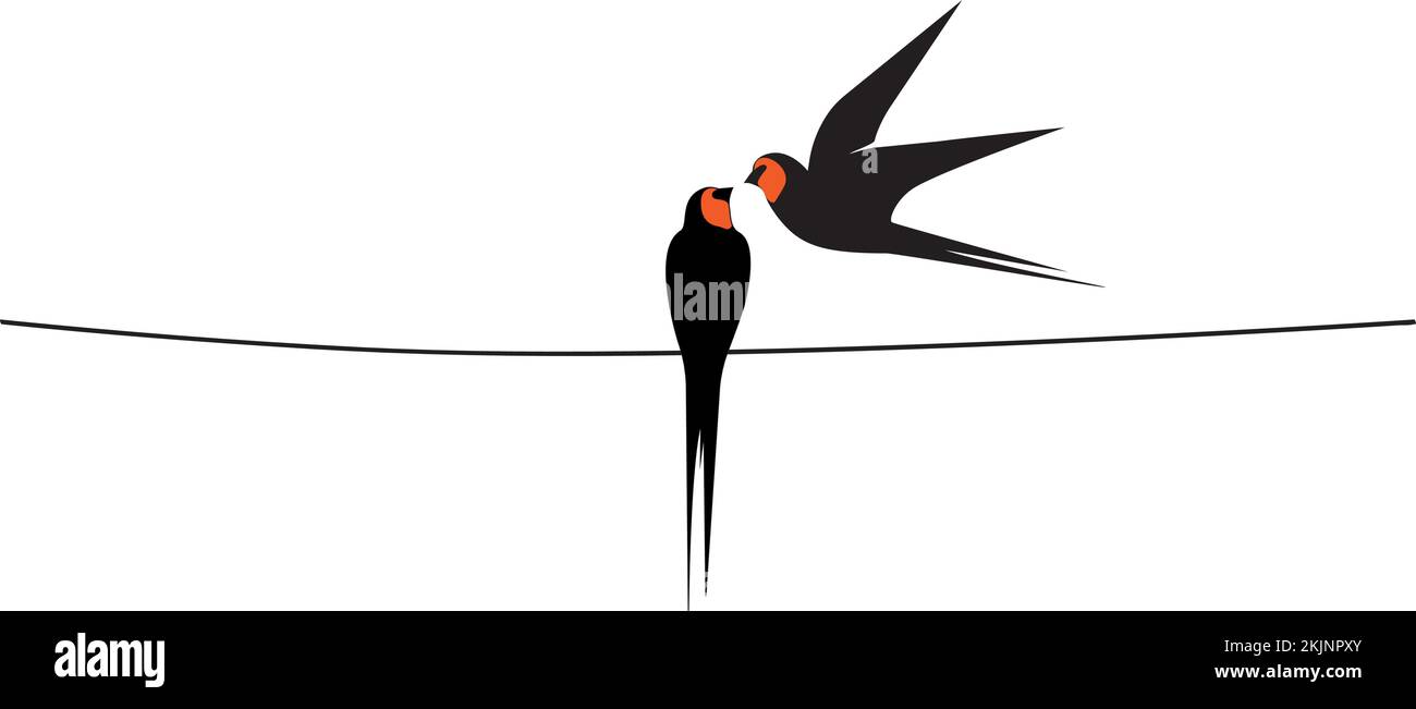 Barn swallow silhouettes on wire, vector. Flying swallow birds ...