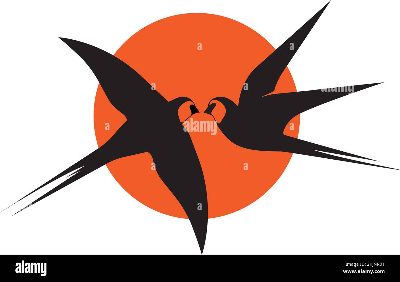 Barn swallow silhouettes on sunset, vector. Flying swallow birds ...
