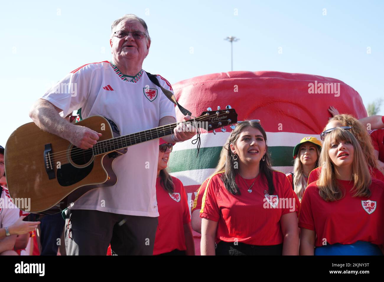 Welsh singer Dafydd Iwan performs with a choir at the Corniche Walk ...