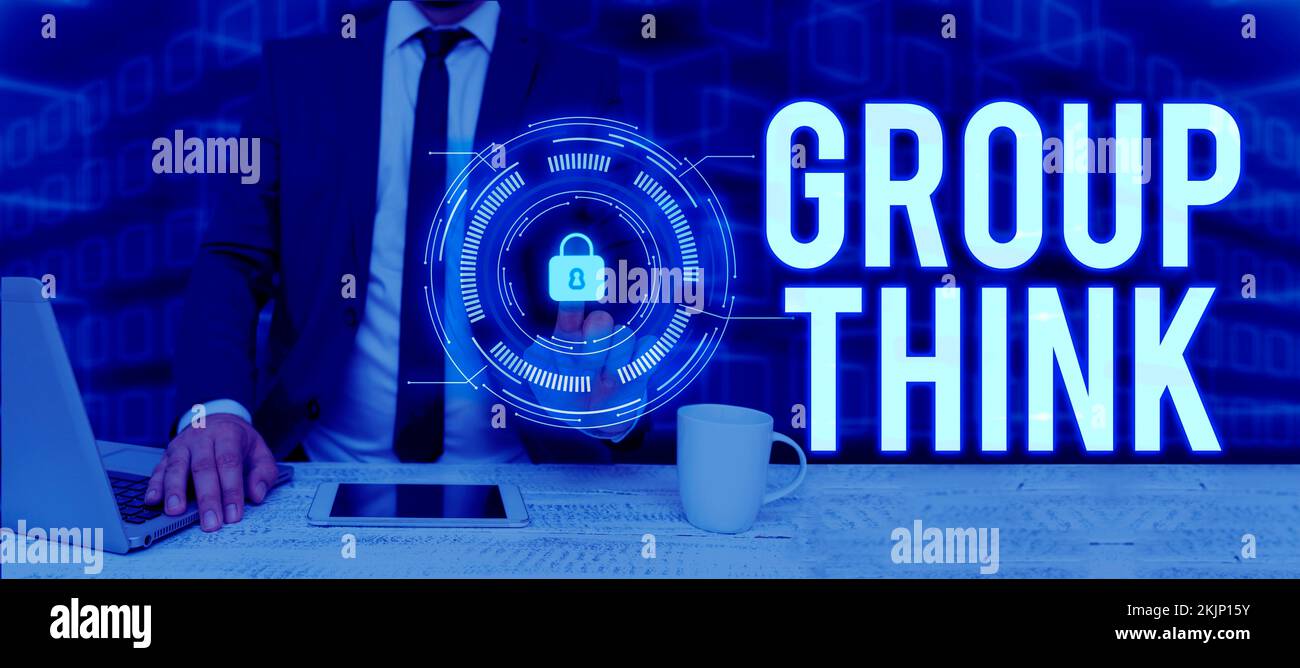 Handwriting text Group Think. Business idea gather either formally or ...