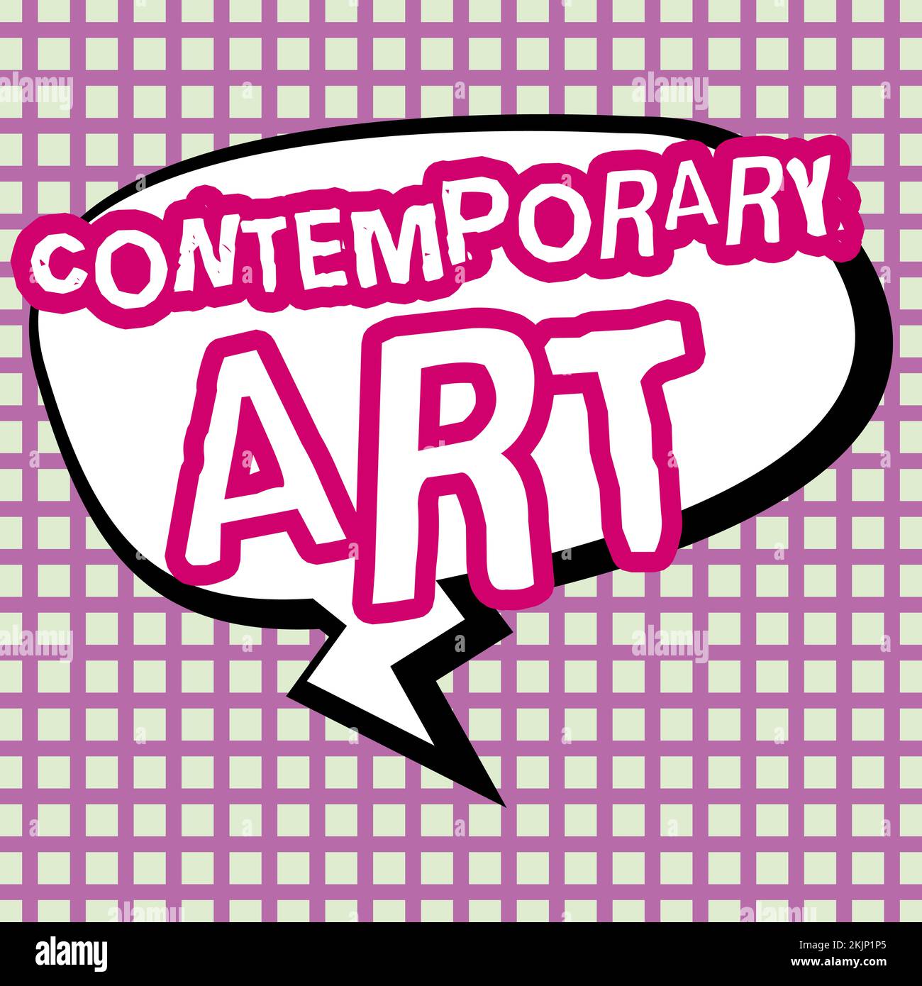 Text caption presenting Contemporary Art. Word Written on made today by ...