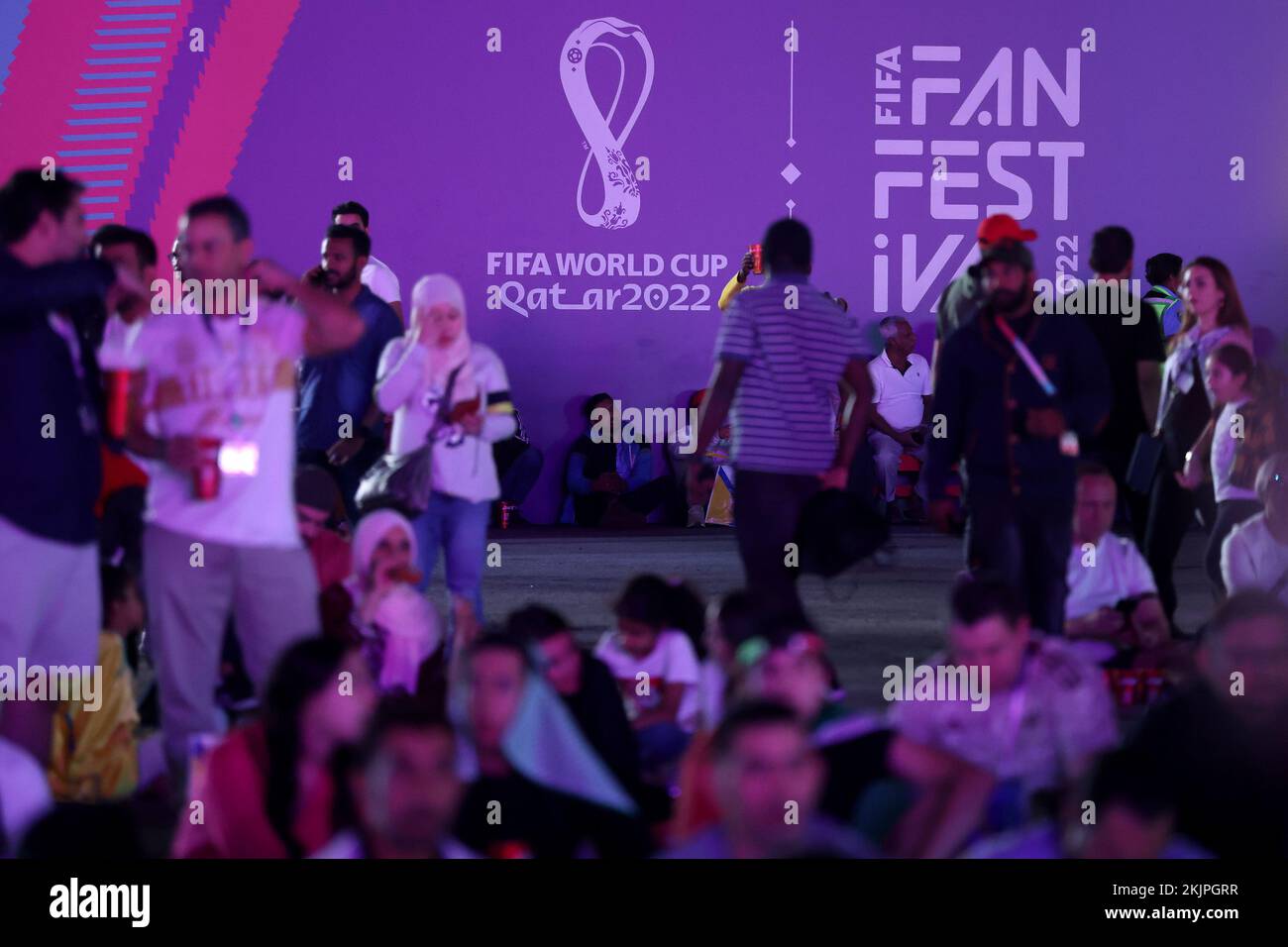 Football fans watch the match between Portugal and Ghana at the Fifa Fan Festival at Al Bidda ...