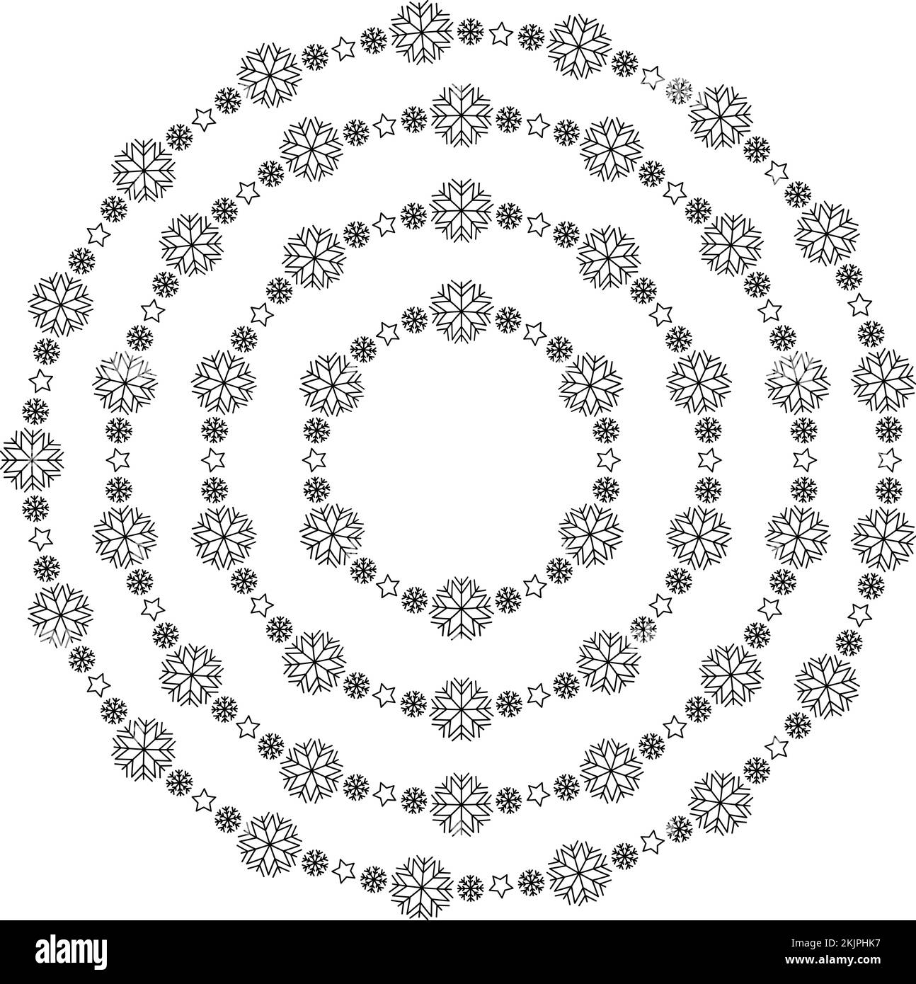 Snowflake circle frames set. Winter snowflake round border collection ...