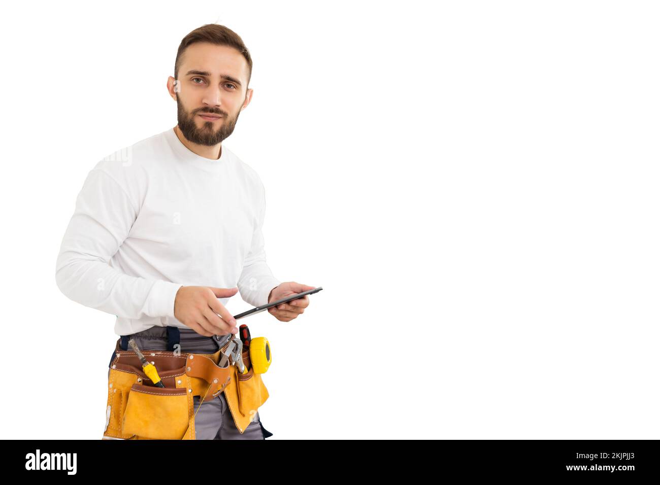 Professional constructor on white background Stock Photo - Alamy