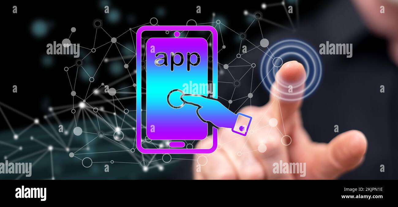 Man touching an app concept on a touch screen with his finger Stock ...