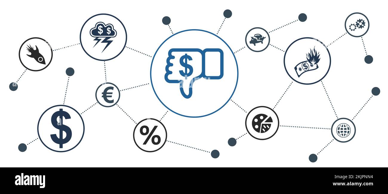 Concept of economic crash with connected icons Stock Photo - Alamy