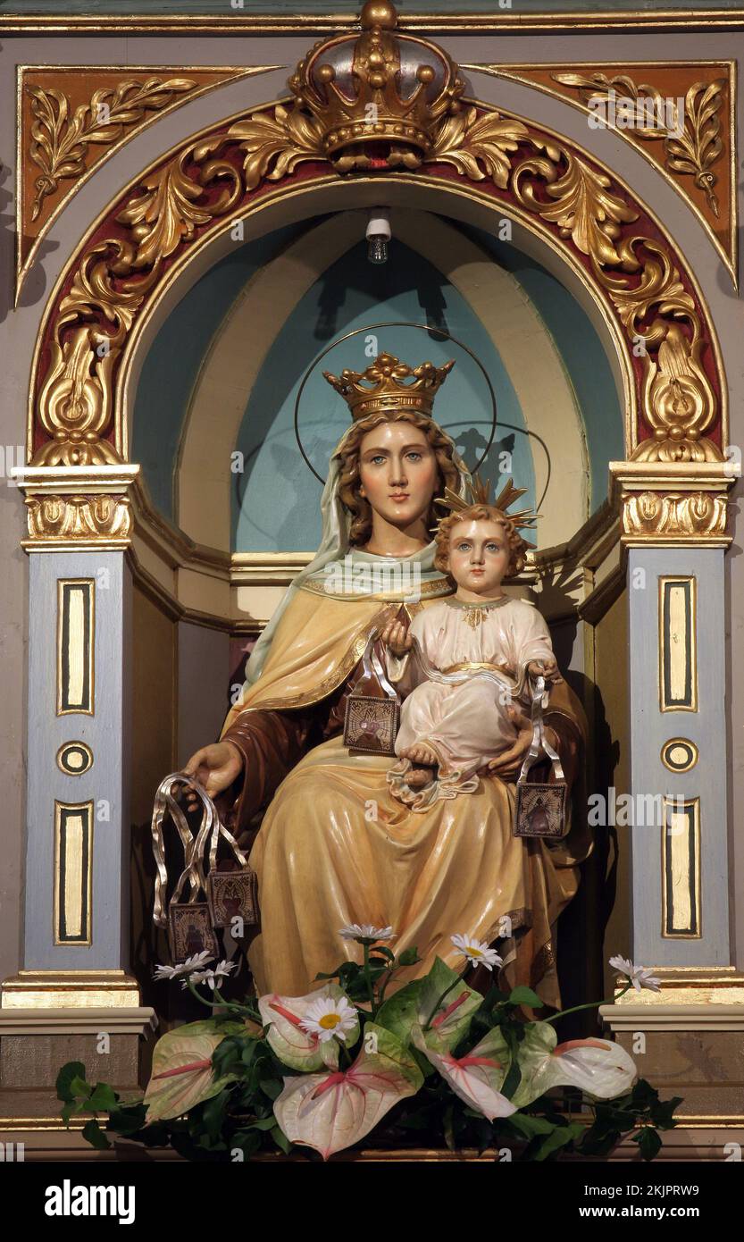 Our Lady of the Scapular, statue on the main altar in the parish church ...