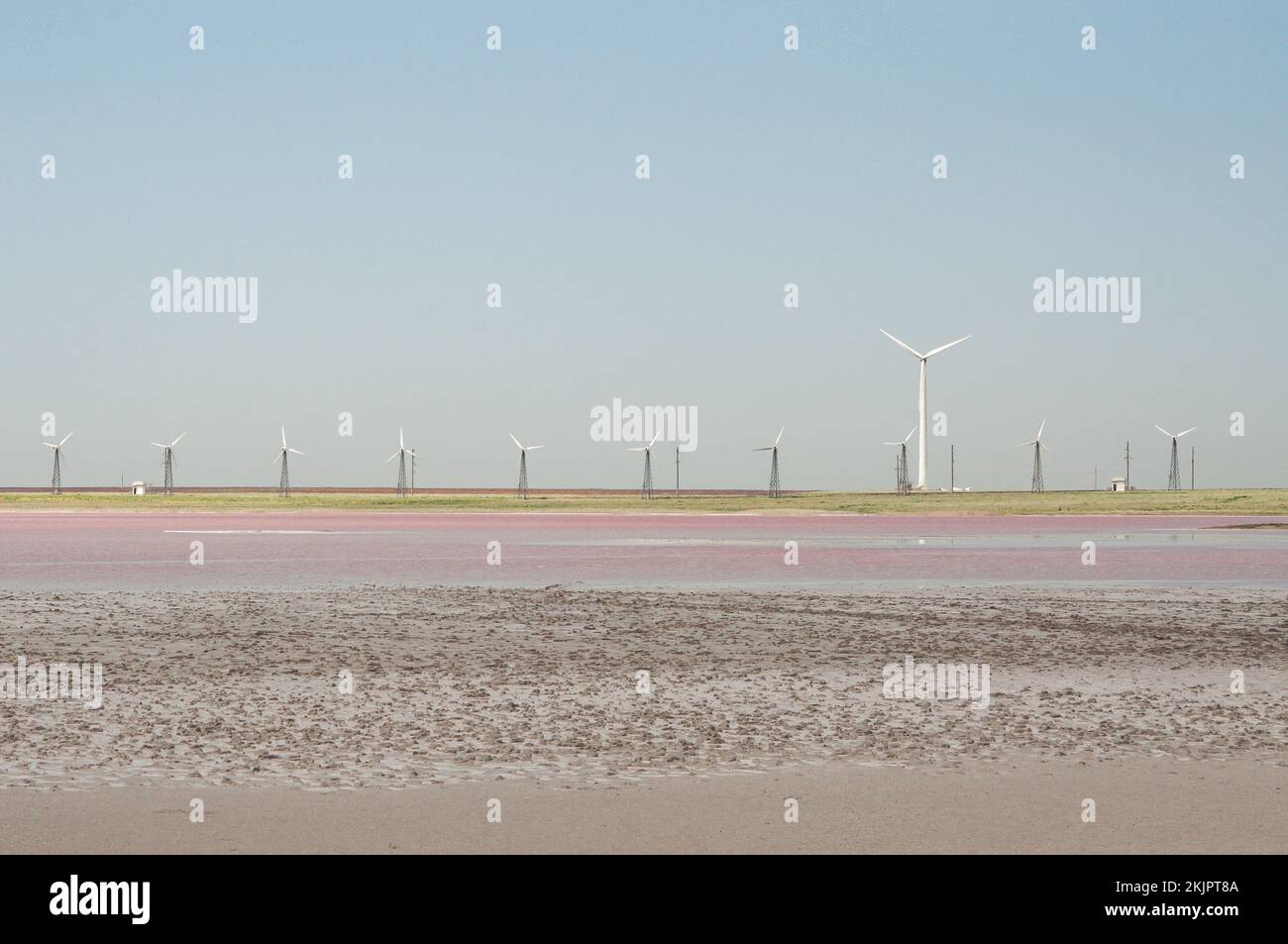 Coastline with large-scale wind farms landscape photo Stock Photo - Alamy
