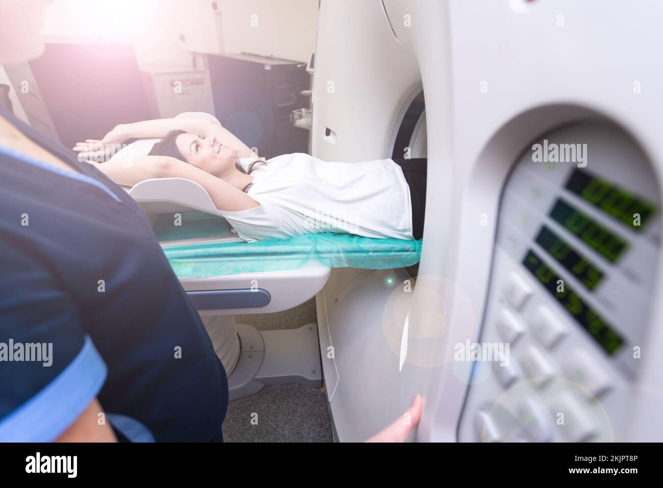 hand of doctor operating Computed Tomography device Stock Photo - Alamy
