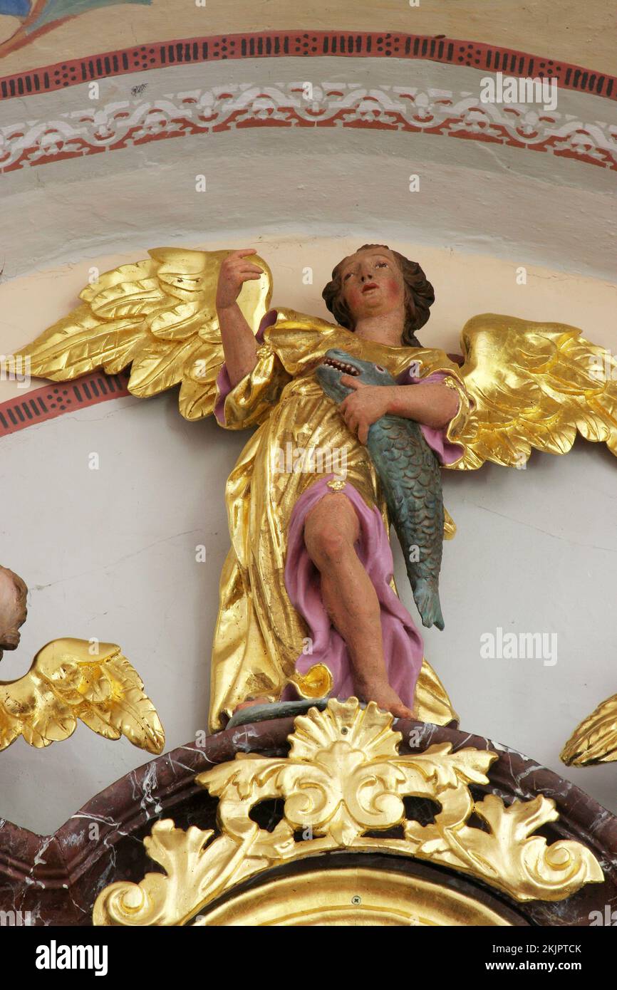 Archangel Raphael, statue on the altar of St. Francis Borgia in the ...