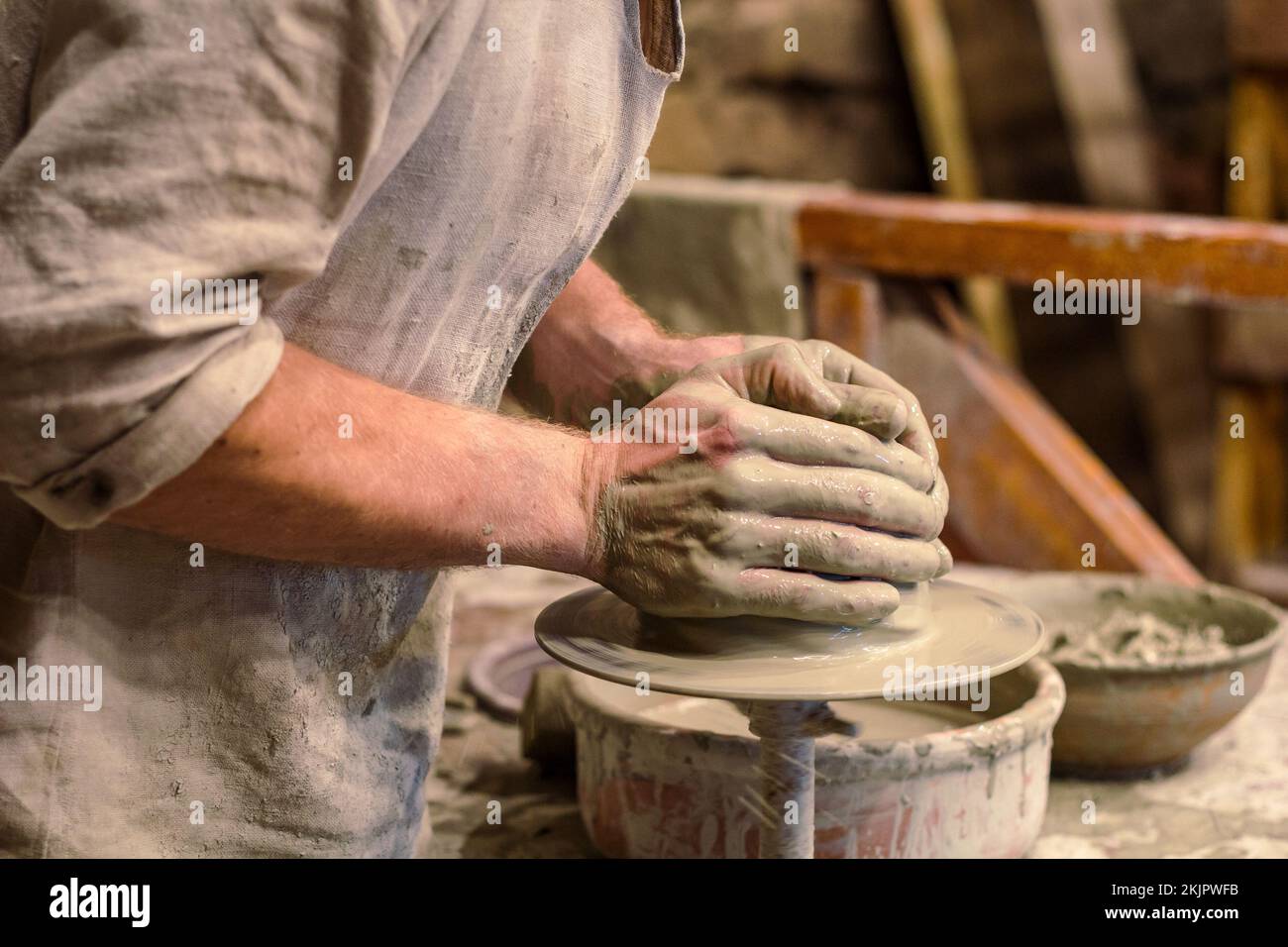 Close up pottery wheel lesson concept photo Stock Photo - Alamy