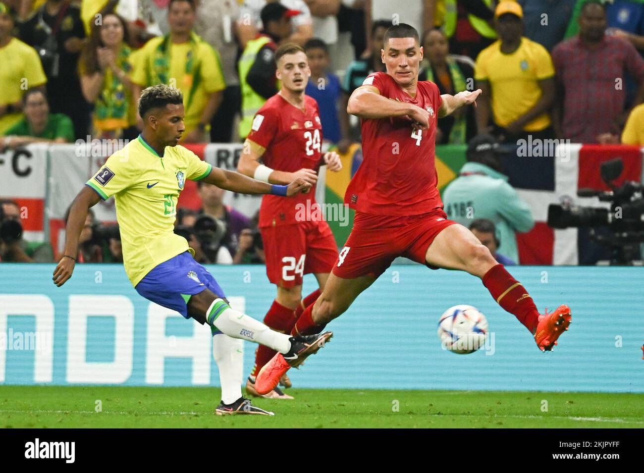 Rodrygo of Brazil and Nikola Milenkovic of Serbia during Brasil v ...