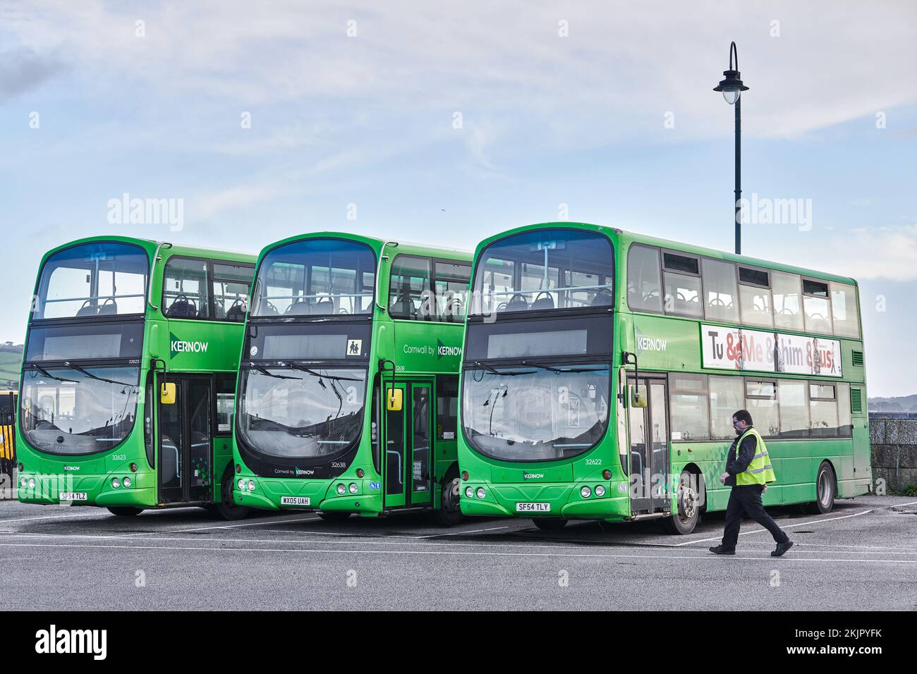 Travel journey transport three kernow green double decker buses hi-res ...