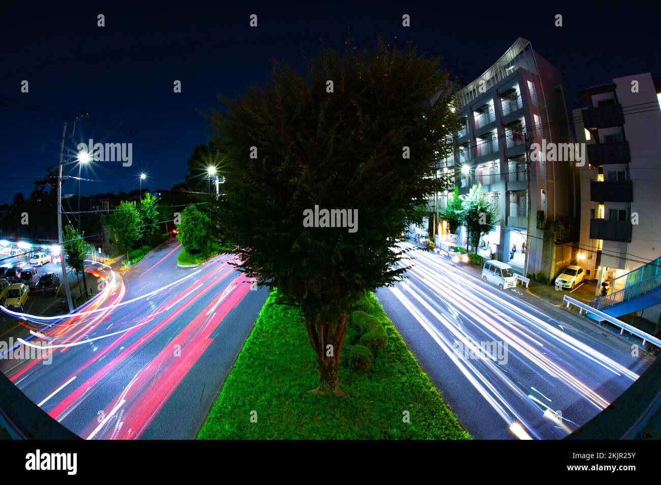 A night traffic jam at the downtown street in Tokyo fish eye shot Stock ...