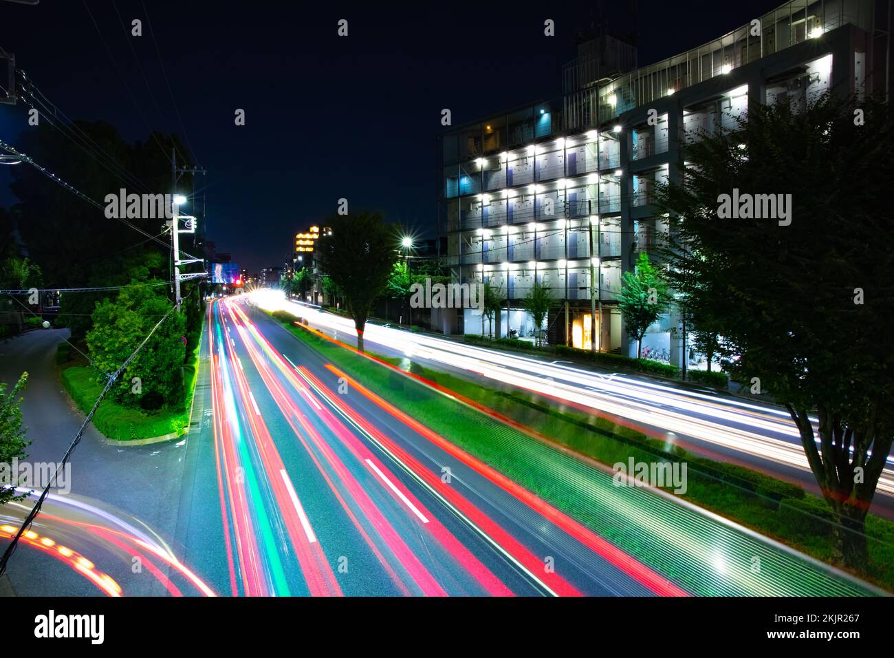 A night traffic jam at the downtown street in Tokyo wide shot Stock ...