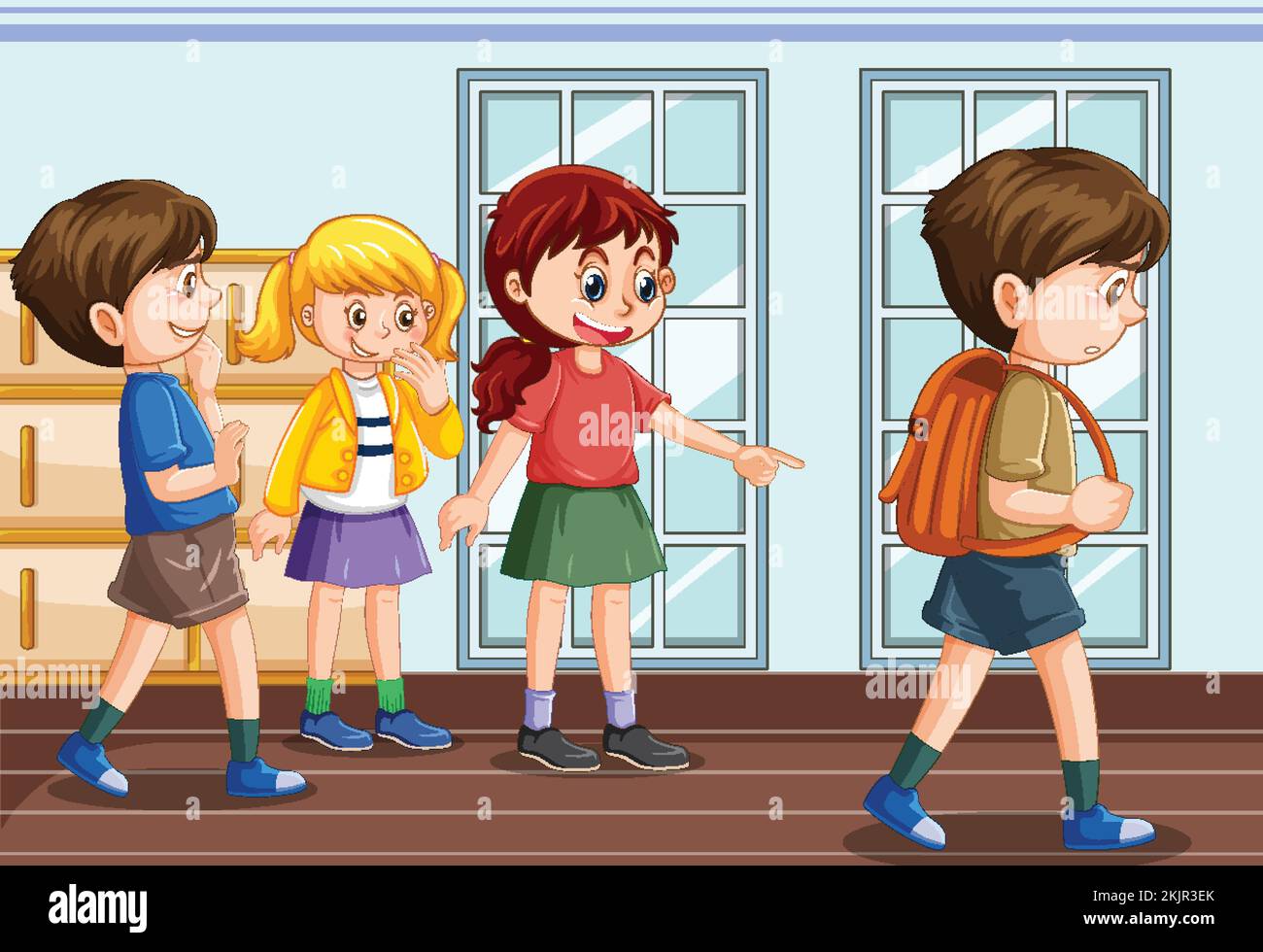 School bullying with student cartoon characters illustration Stock ...