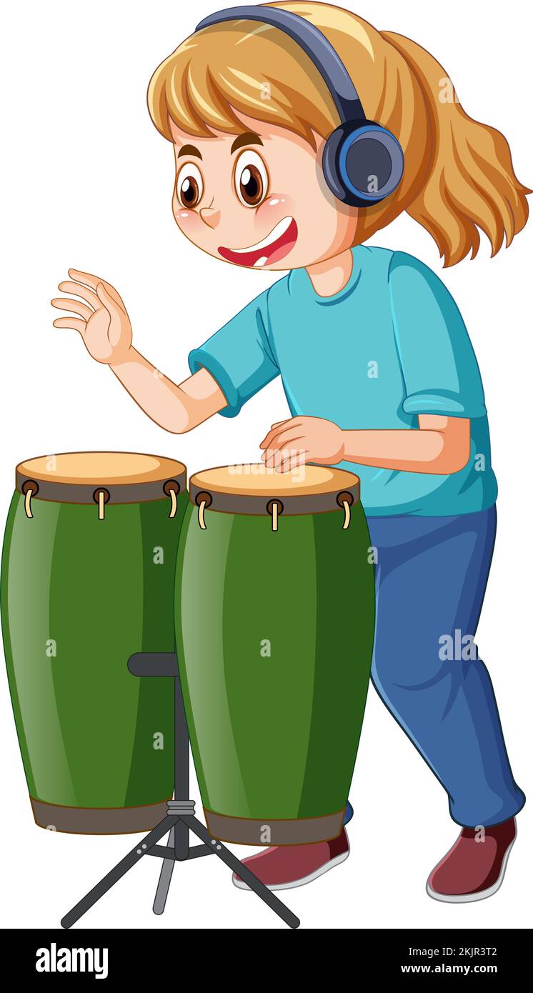 A girl playing conga drum musical instrument illustration Stock Vector ...