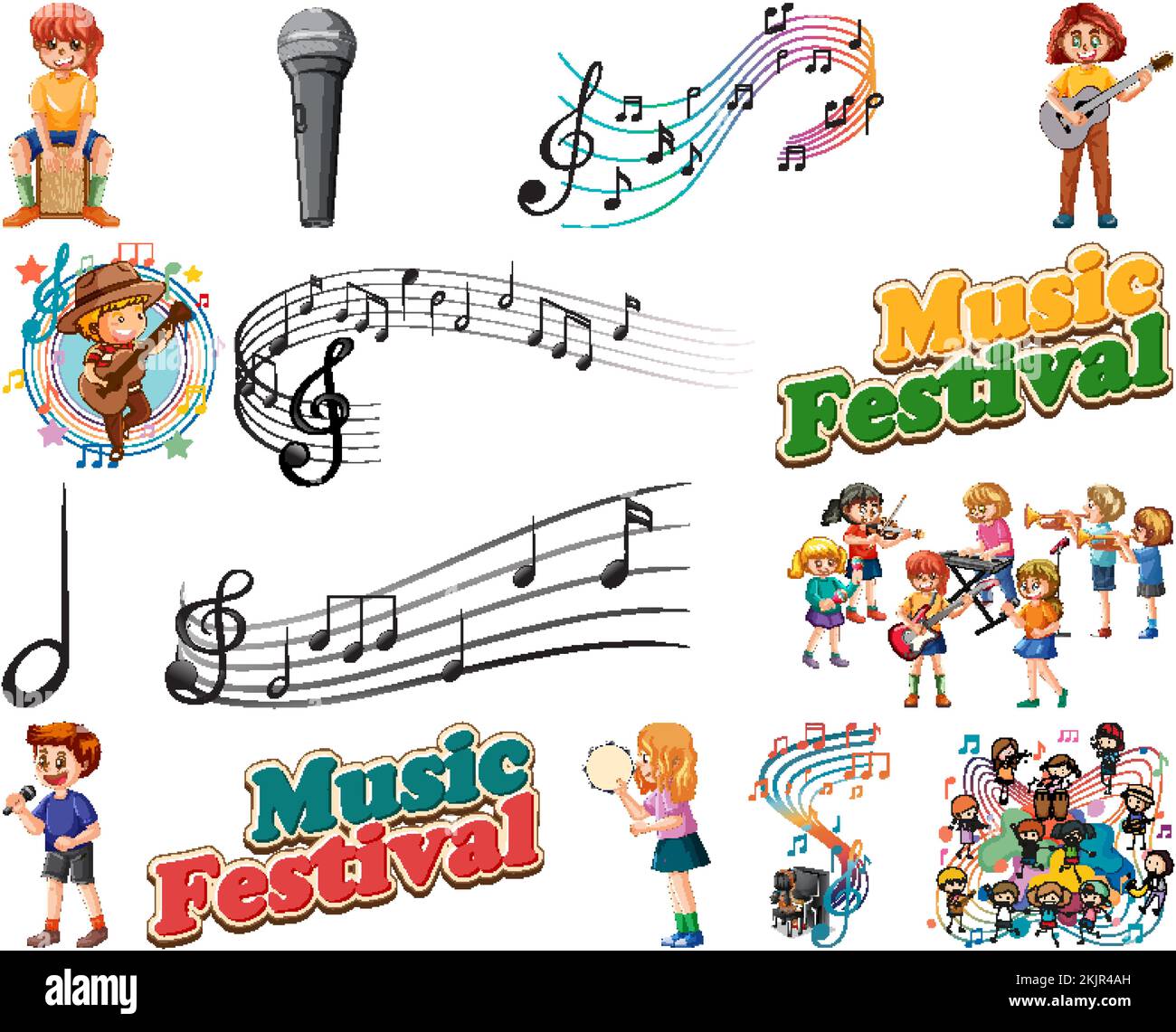 Kids musical instruments and music symbols set illustration Stock ...