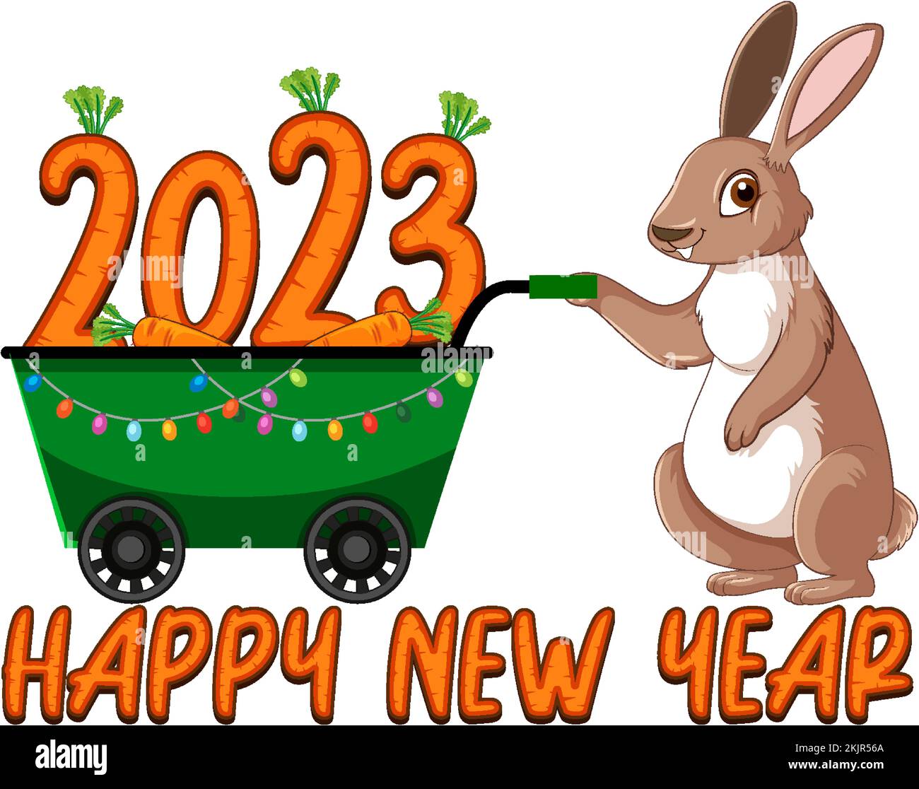 Happy New Year text with cute rabbit for banner design illustration ...