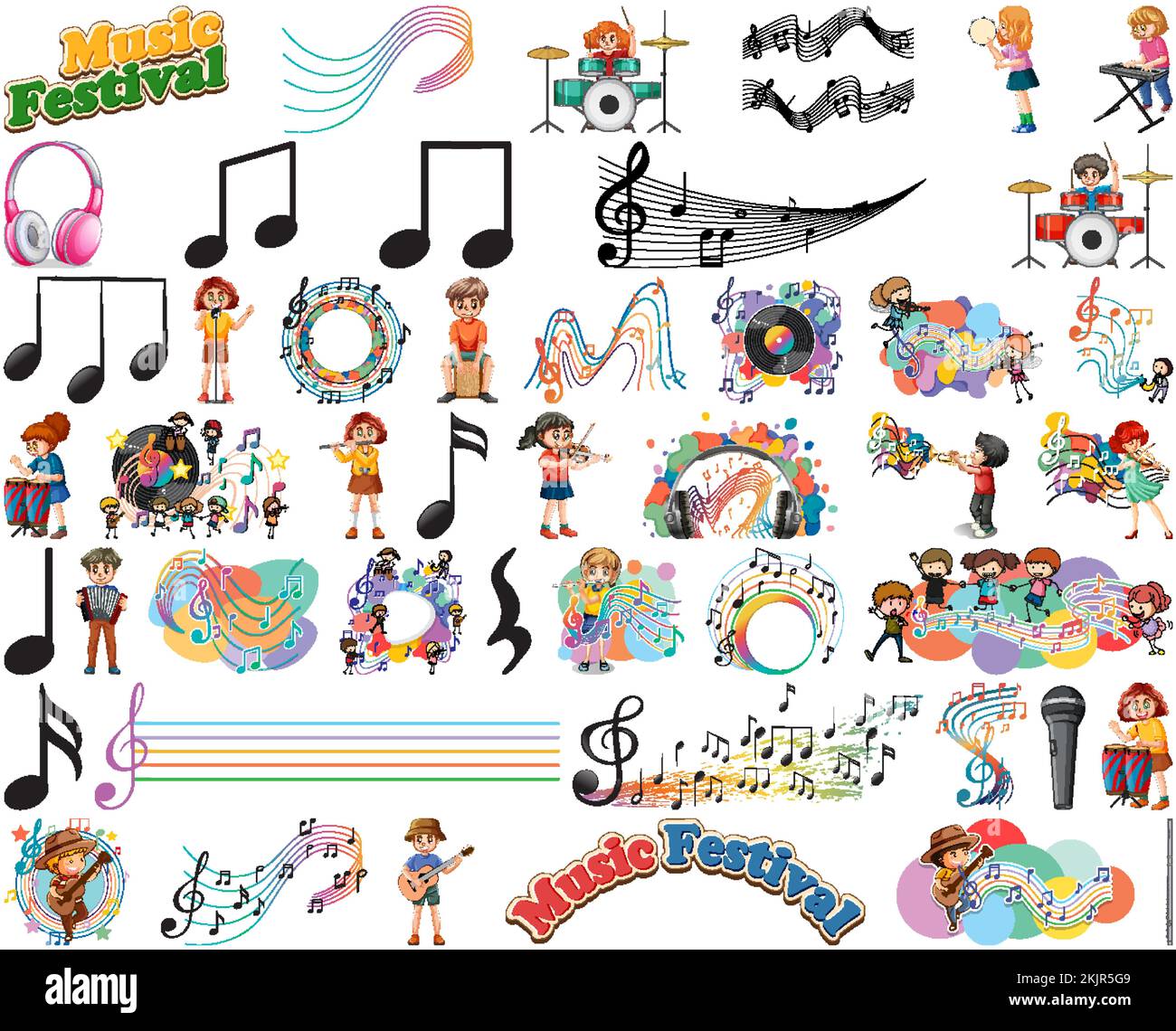 Kids musical instruments and music symbols set illustration Stock ...