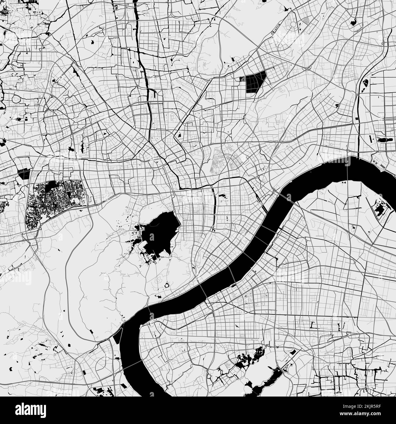 Vector map of Hangzhou city. Urban black and white poster. Road map ...