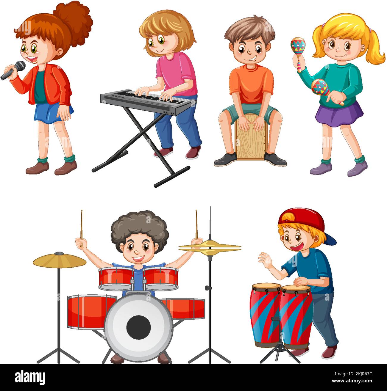 Set of kids playing different musical instrument illustration Stock ...