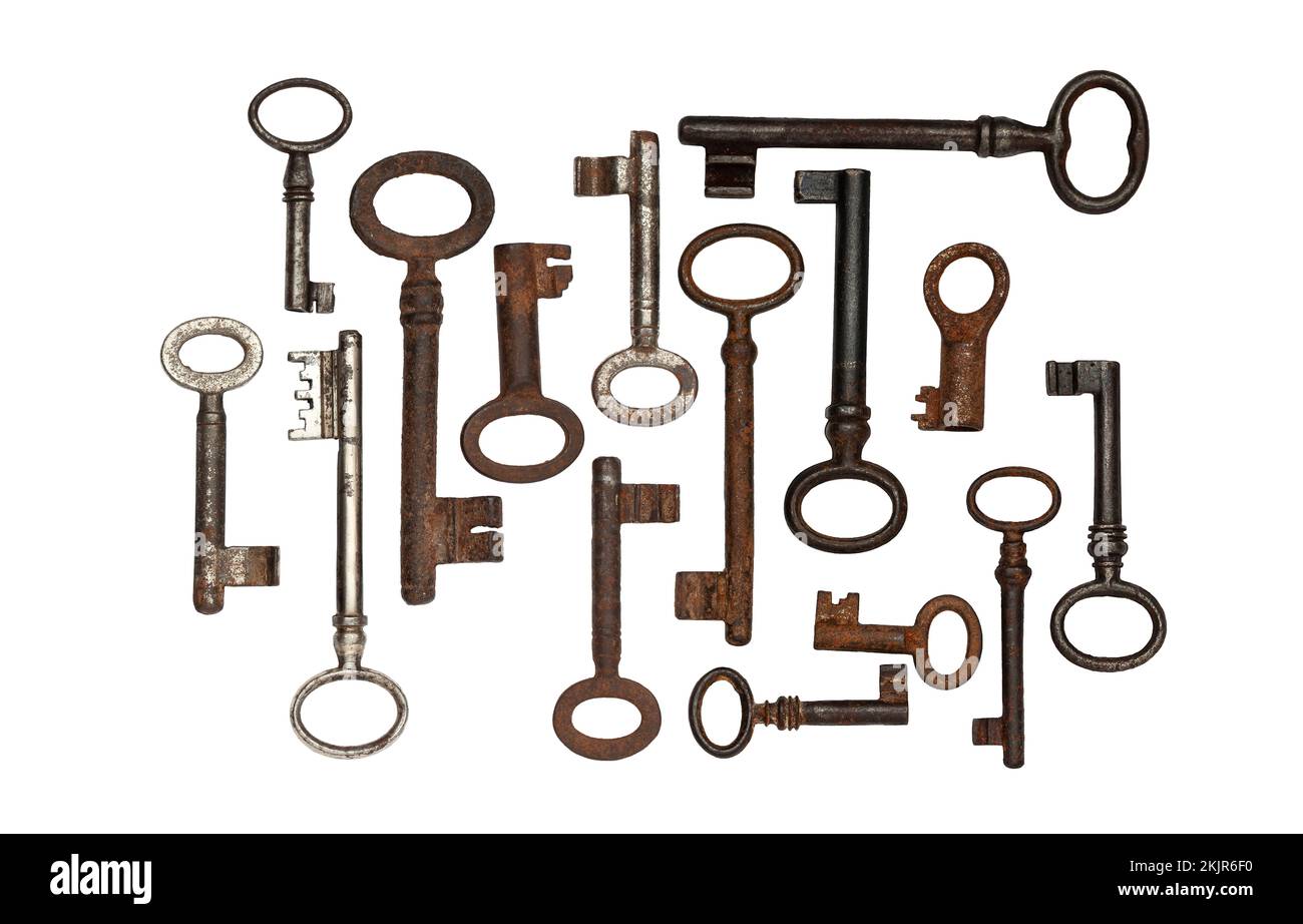 old keys set isolated on a white background Stock Photo - Alamy
