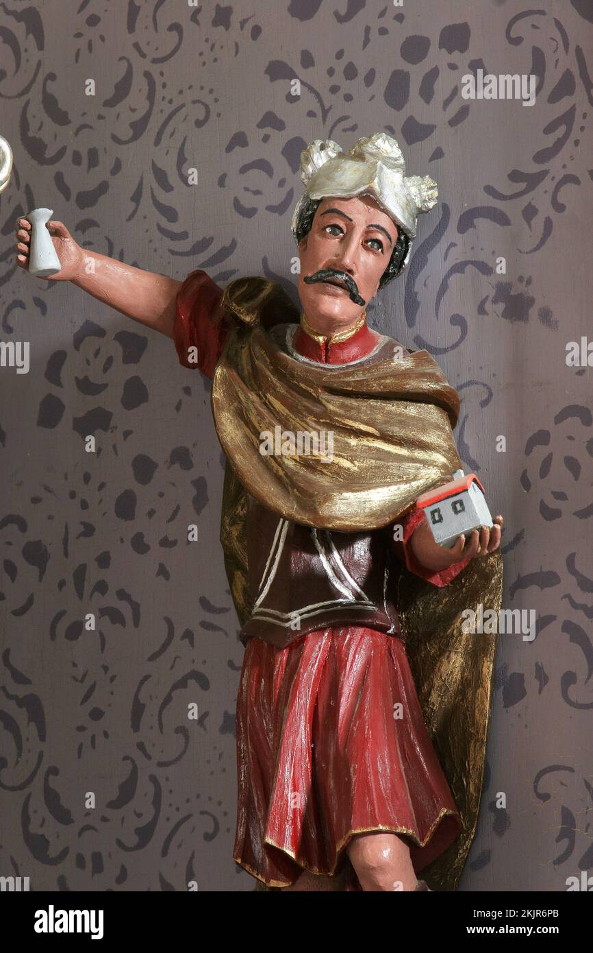 Saint Florian, statue on the main altar in the Parish Church of the ...