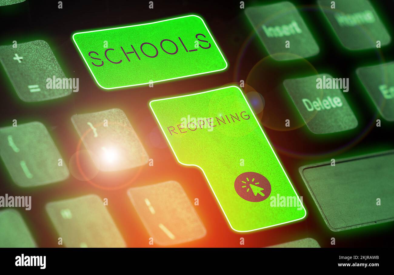 Conceptual caption Schools Reopening. Word Written on classes are over ...