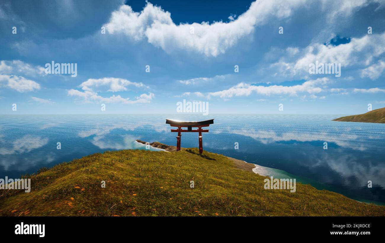 3D rendering. Japanese traditional gate Torii, symbol of Shintoism ...