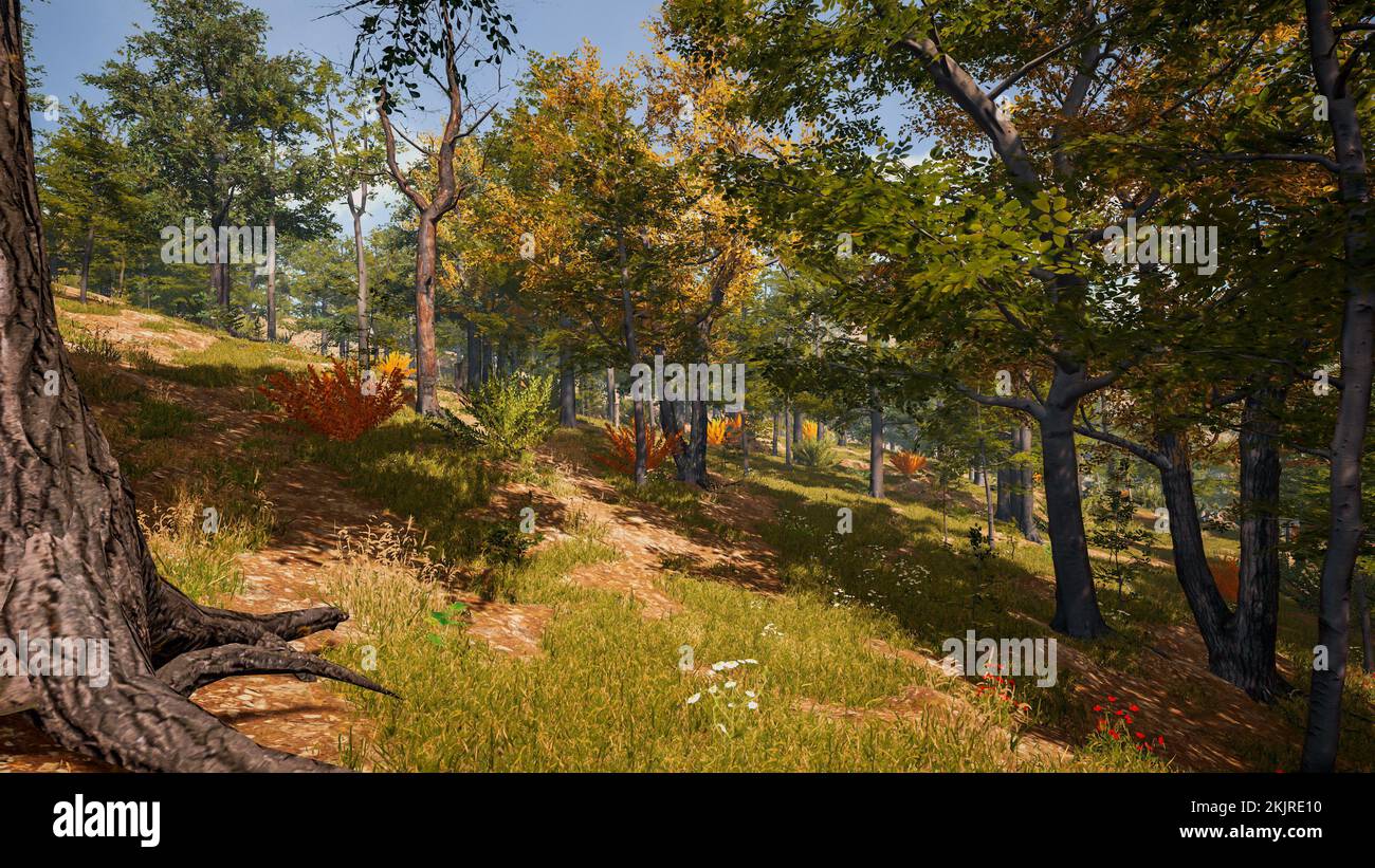3D rendering. An immersive natural environment. Landscape to illustrate ...