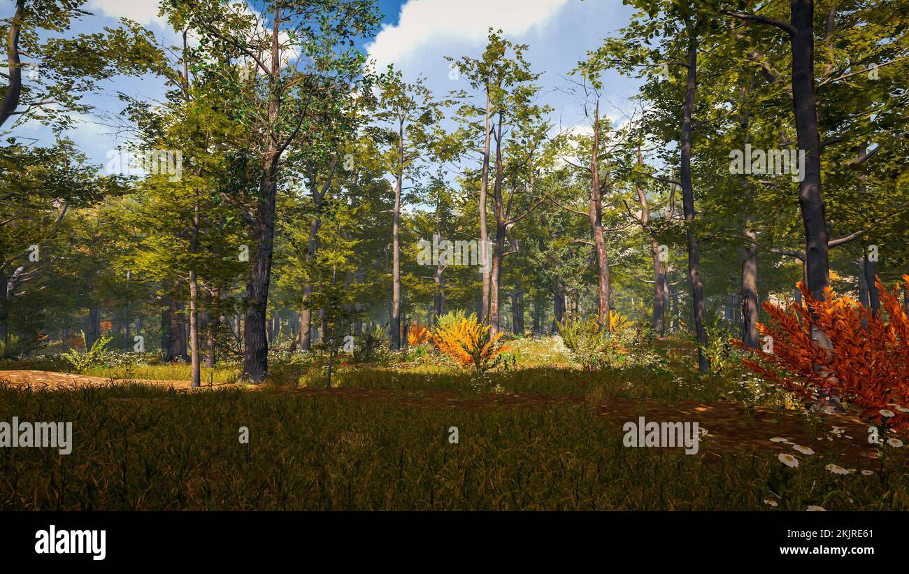 3D rendering. An immersive natural environment. Landscape to illustrate ...