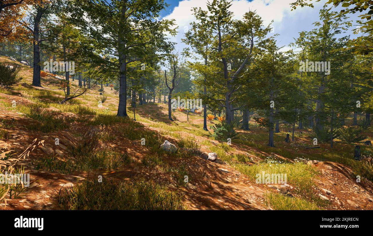 3D rendering. An immersive natural environment. Landscape to illustrate ...