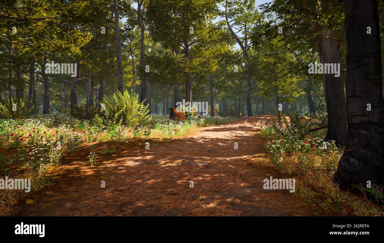 3D rendering. An immersive natural environment. Landscape to illustrate ...