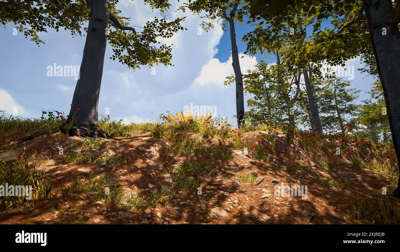 3D rendering. An immersive natural environment. Landscape to illustrate ...