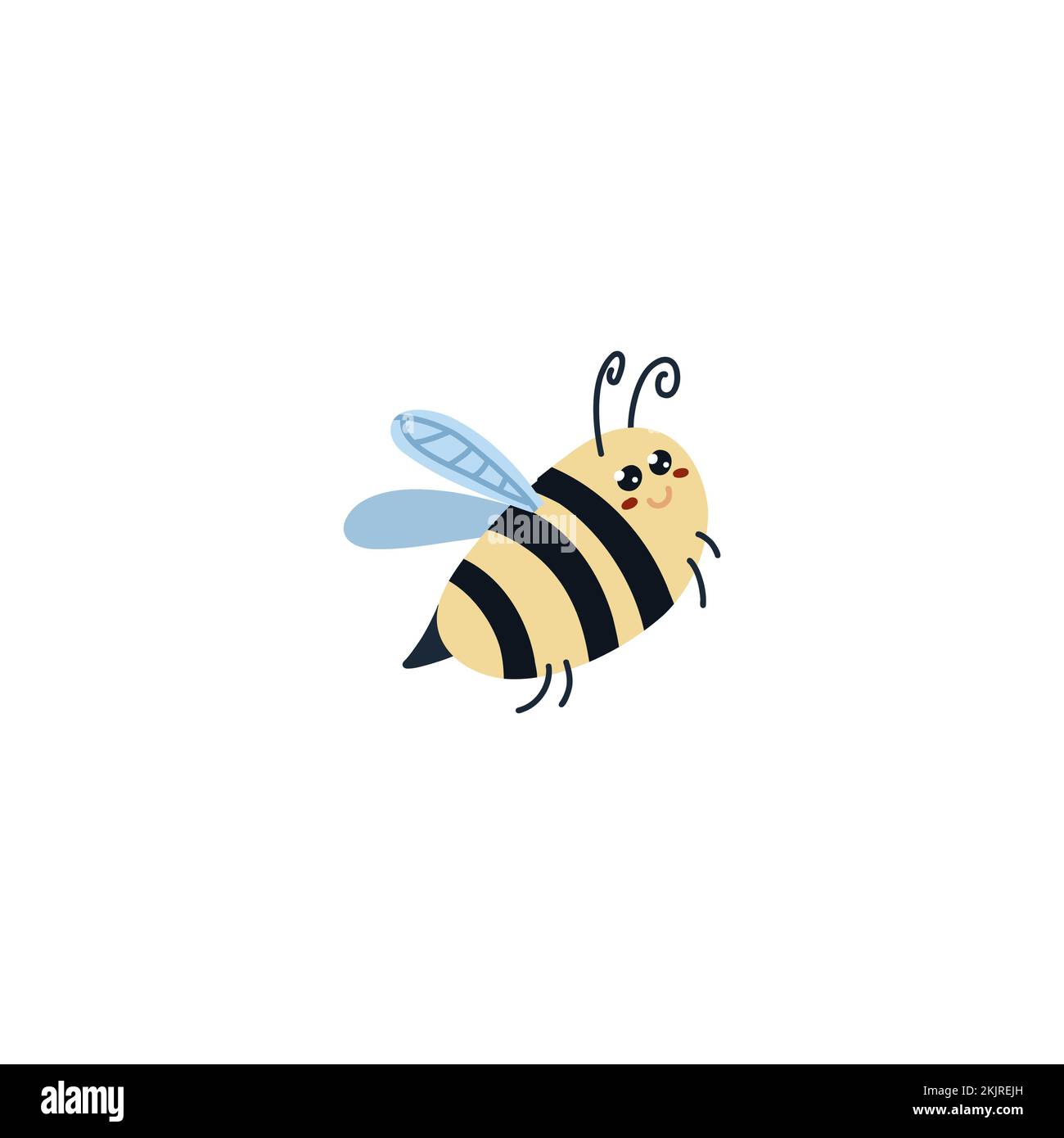 Cute bee fly. Funny cartoon character. Vector illustration in flat ...