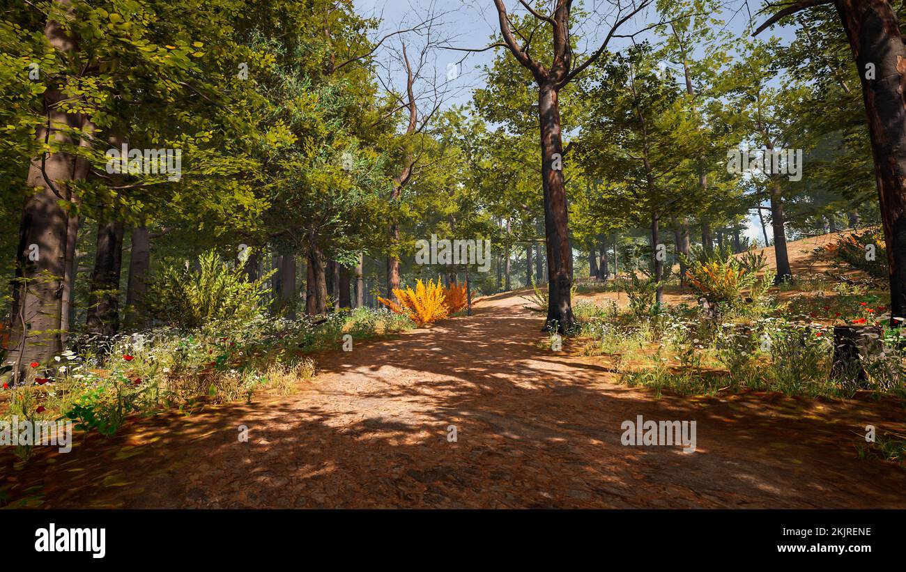 3D rendering. An immersive natural environment. Landscape to illustrate ...