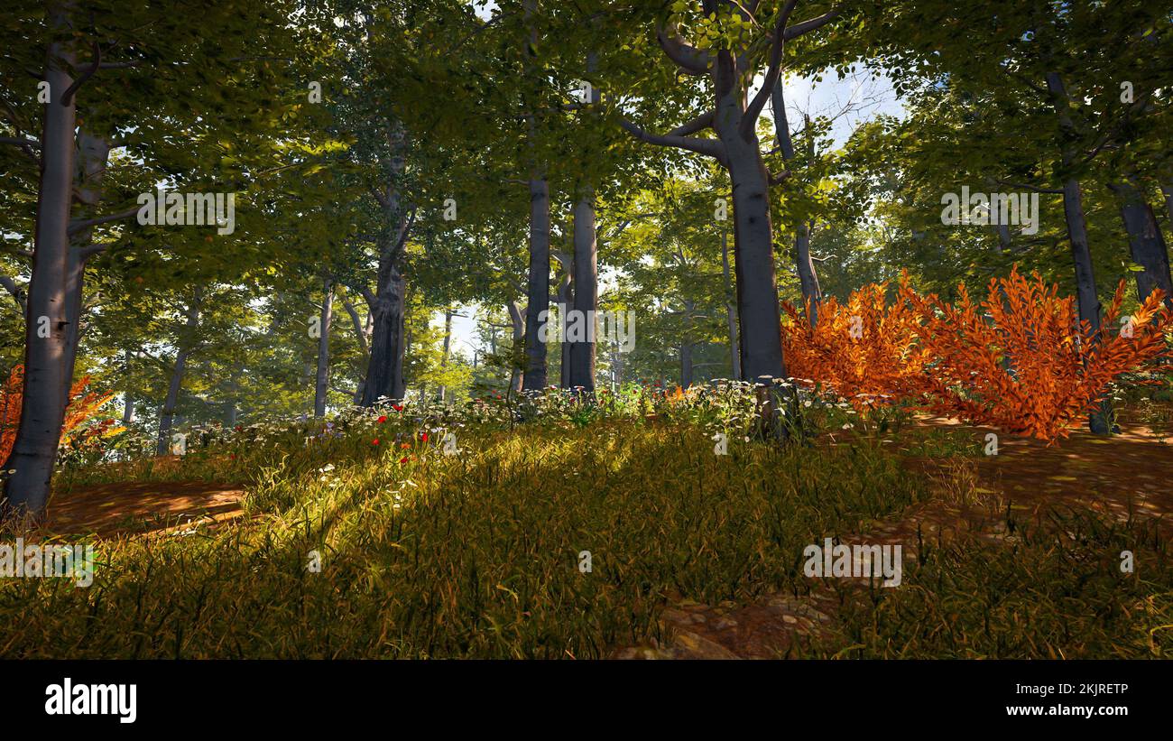 3D rendering. An immersive natural environment. Landscape to illustrate ...