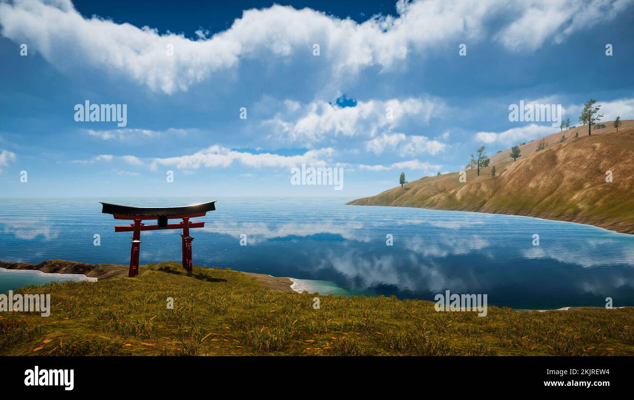 3D rendering. Japanese traditional gate Torii, symbol of Shintoism ...